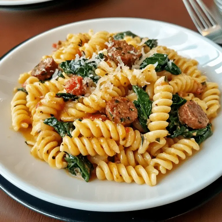 Fusilli with Sausage and Spinach Recipe - foodmacronutrient
