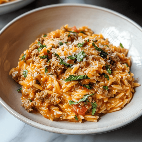 Ground Beef Orzo with Tomato Cream Sauce Recipe - foodmacronutrient